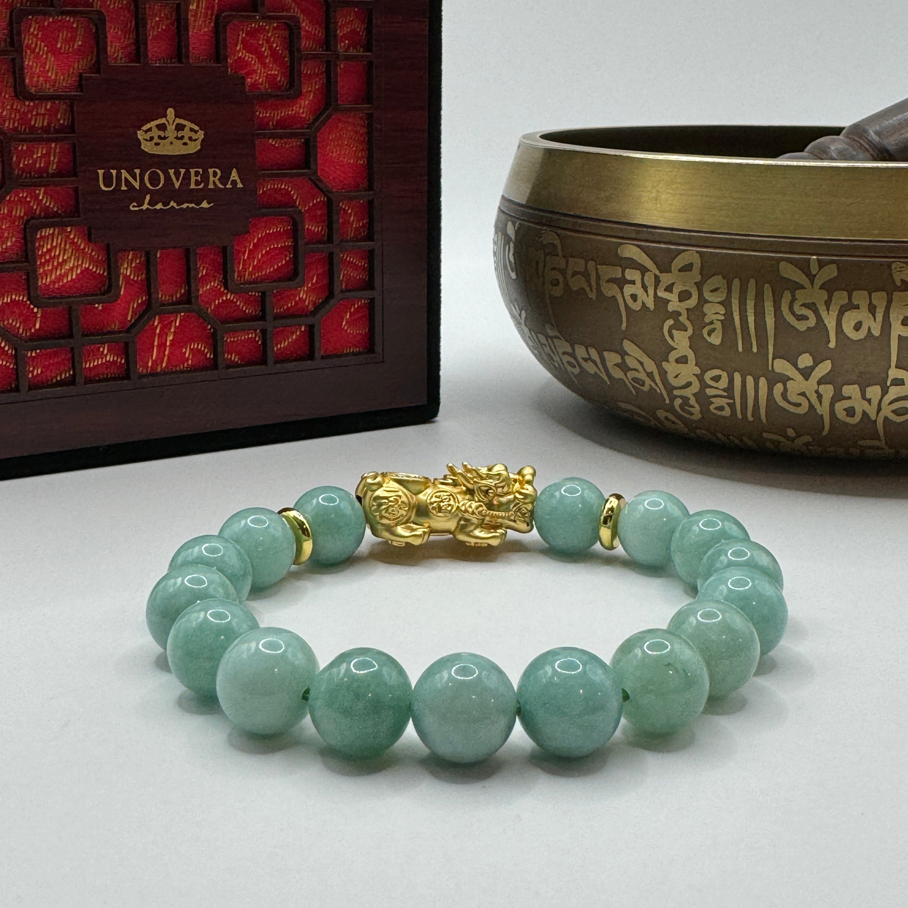 Burmese Jade w 24k PiYao for Good Luck Health Wealth