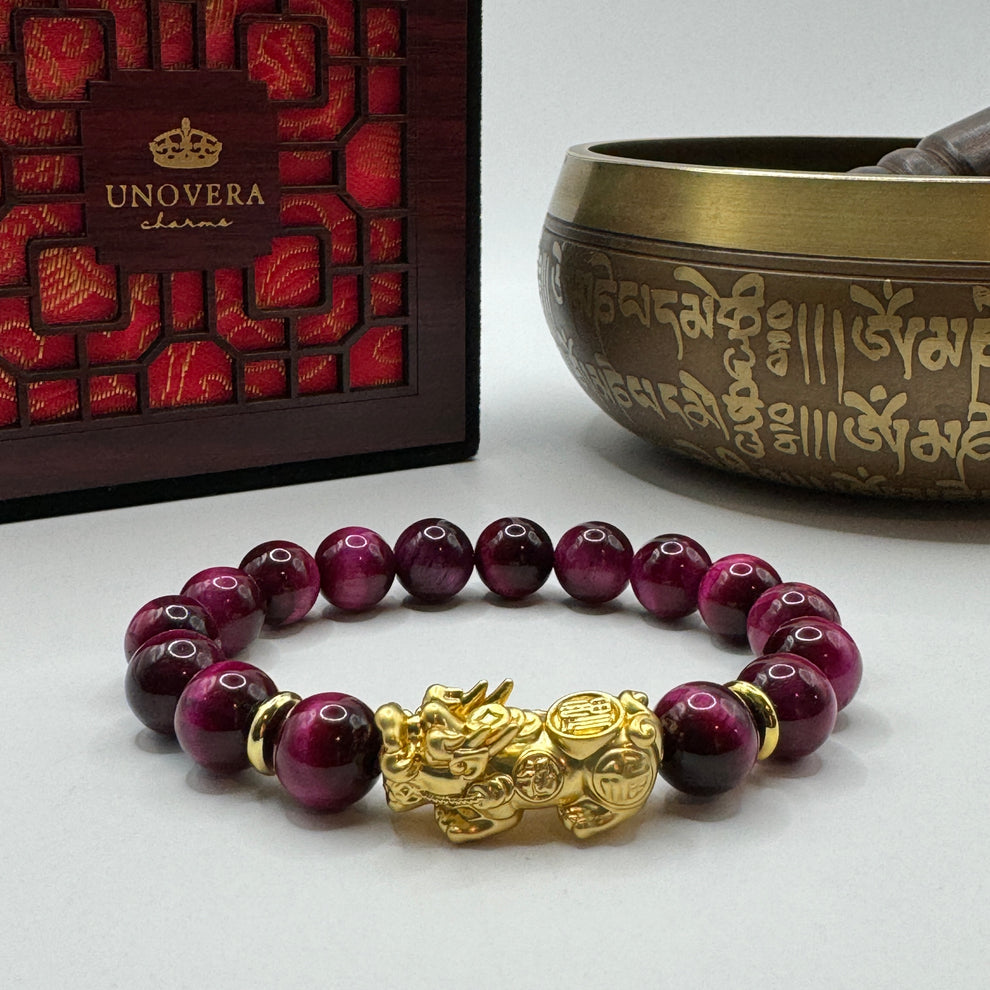 Magenta Tigers Eye w/ 24k PiYao for Money Love-Courage-Money Catcher ...